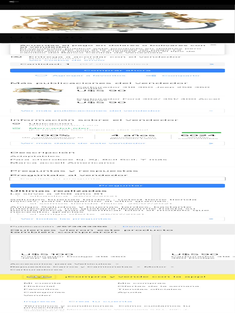 Carburador Jeep 258 360 Adaptable para Cherokee Mercado Libre | PDF