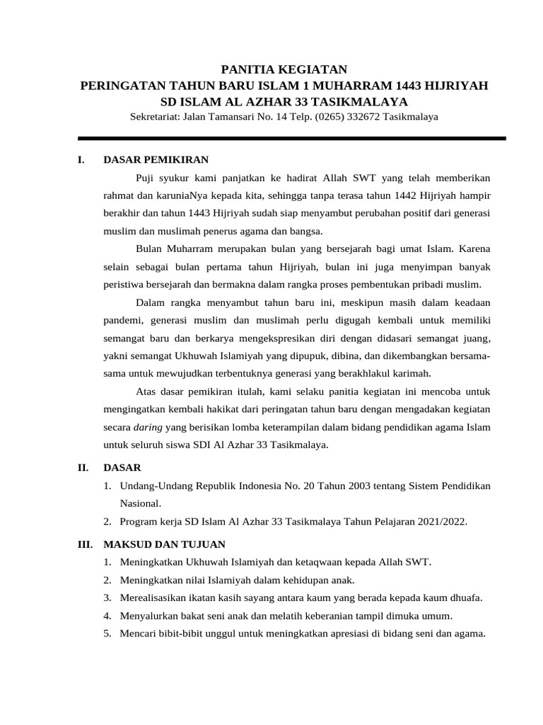 Proposal Muharam 1443 | PDF