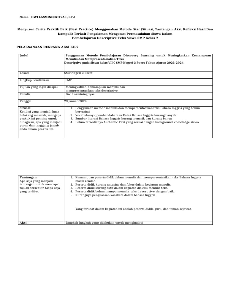 Best Practice Siklus 2 (Dwi L) | PDF | Career & Growth | Language Arts & Discipline