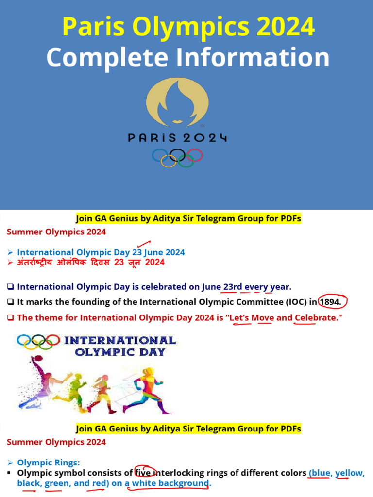 Paris Olympics 2024 Complete Information by Aditya Sir | PDF
