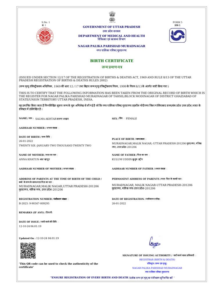 Salma Akhtar Birth | PDF