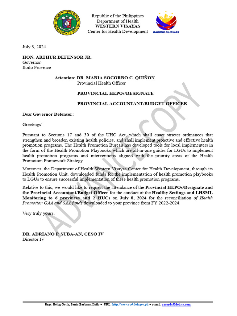 Healthy Settings and LHSML Monitoring 2024 Letters | PDF