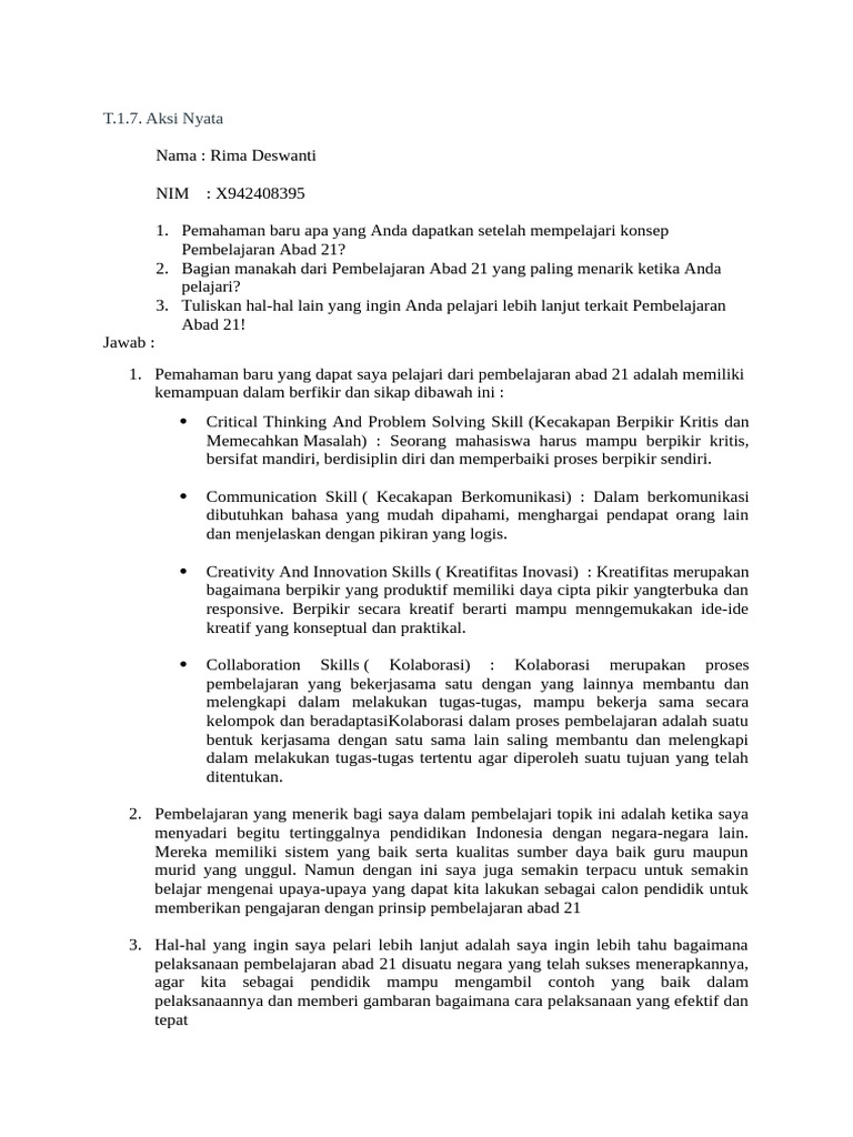 AKSI NYATA - T 1 | PDF