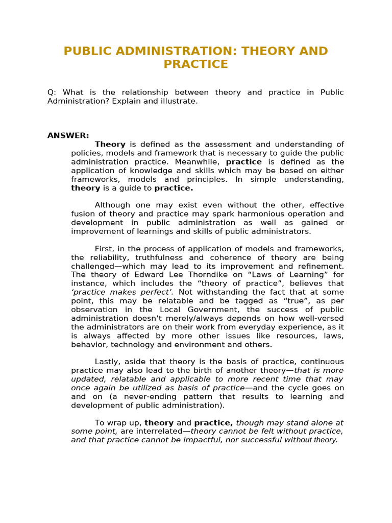 Public Administration - Theory and Practice | PDF