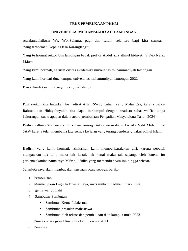 Teks Pembukaan Duta | PDF