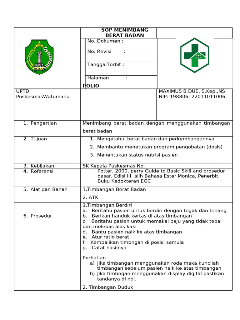 SOP Timbang Berat Badan | PDF