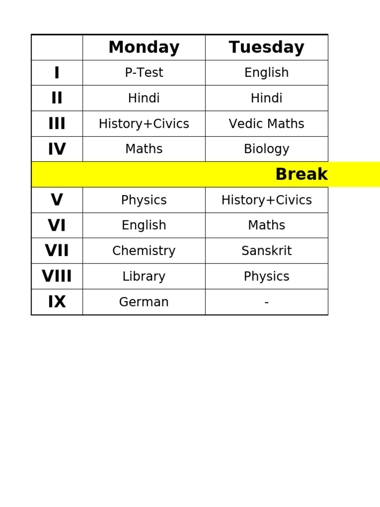 Class 8 Timetable | PDF