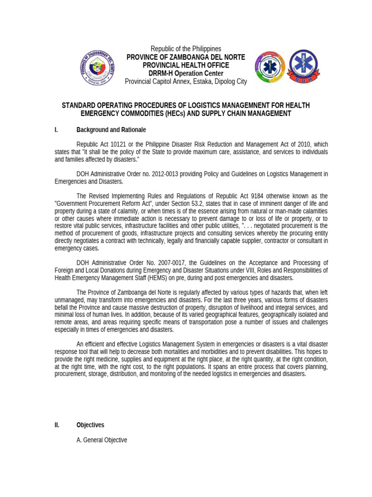 DRRM-H HECS Logistics Management SOP | PDF