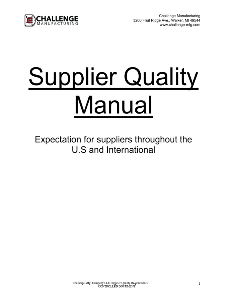 Challenge Manufacturing Supplier Quality Manual | PDF | Iso 9000 | Business