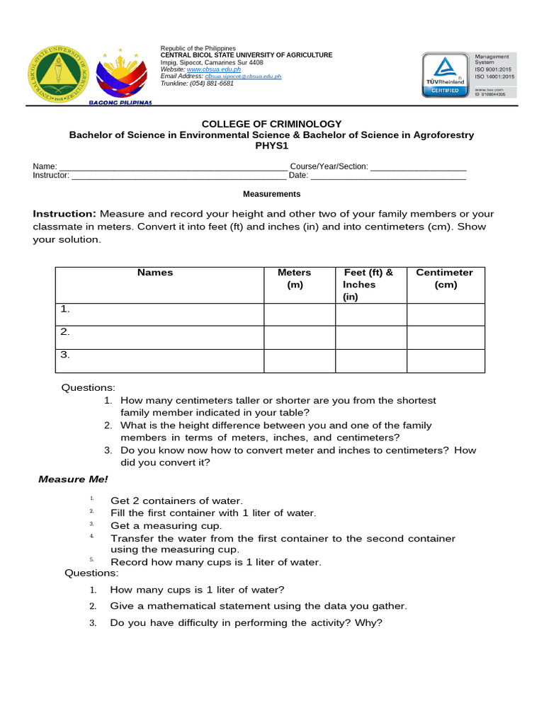 PHYS1 Activity 4 Measurements | PDF