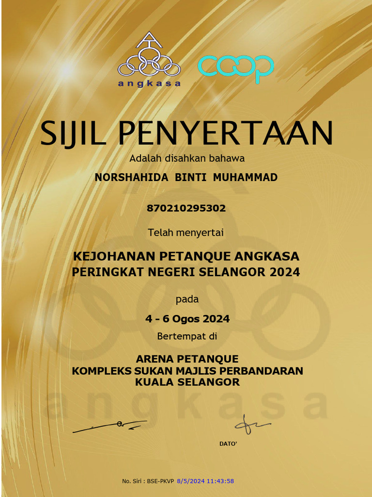 Sijil Kejohanan Petanque - 05 | PDF