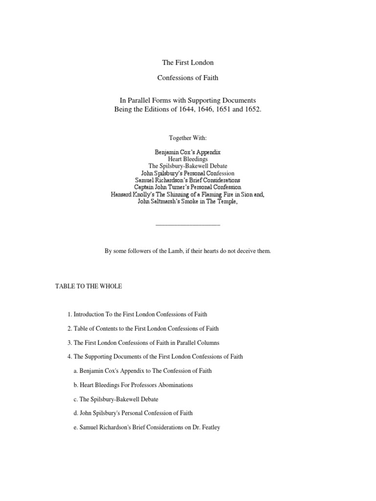 The First London Confessions Compared To Second London | PDF | Trinity ...