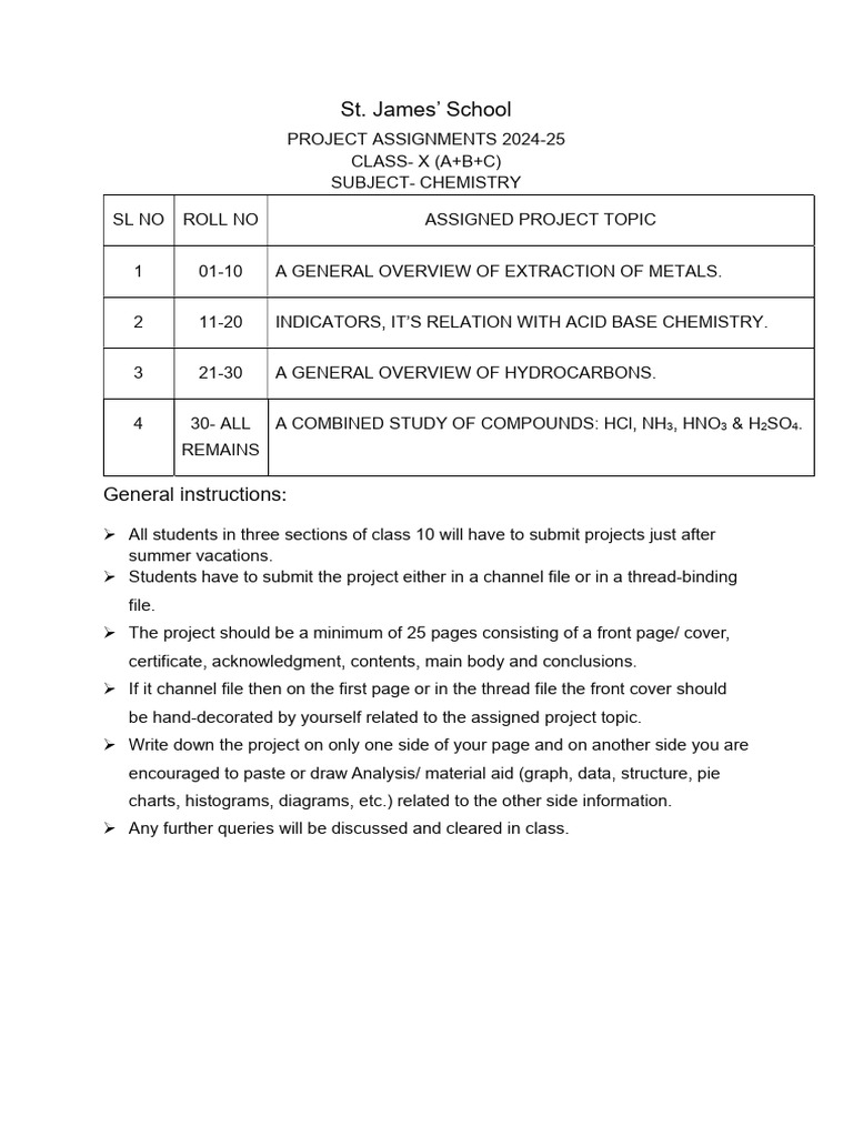 Chemistry Project Assignments | PDF