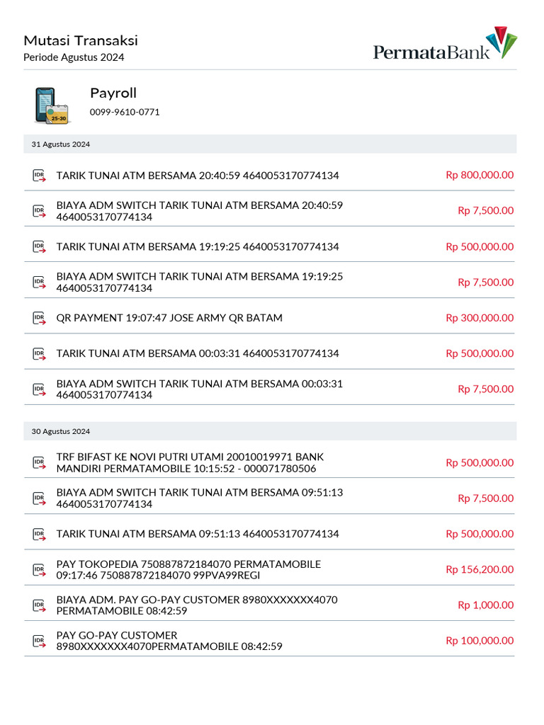 Mutasi Transaksi - Payroll0771 - 249202491057 | PDF