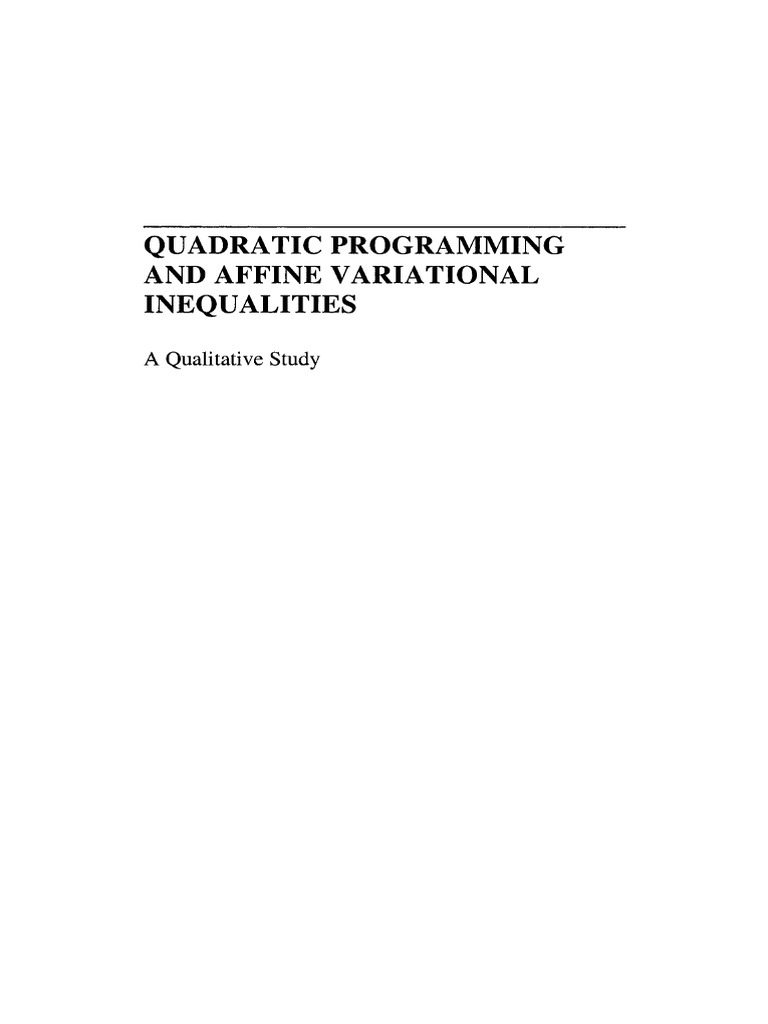01 Lee Tam Yen-Quadratic Programming and Affine Variational Inequalities Part1 | PDF