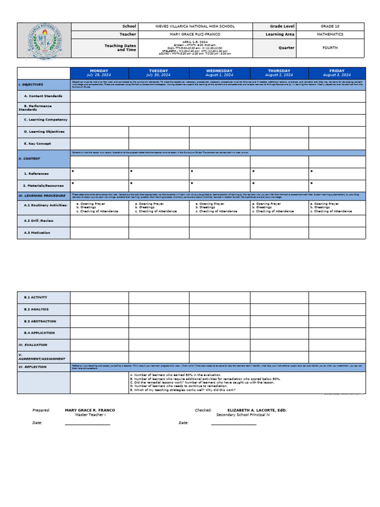 DLL Template 2024 2025 | PDF
