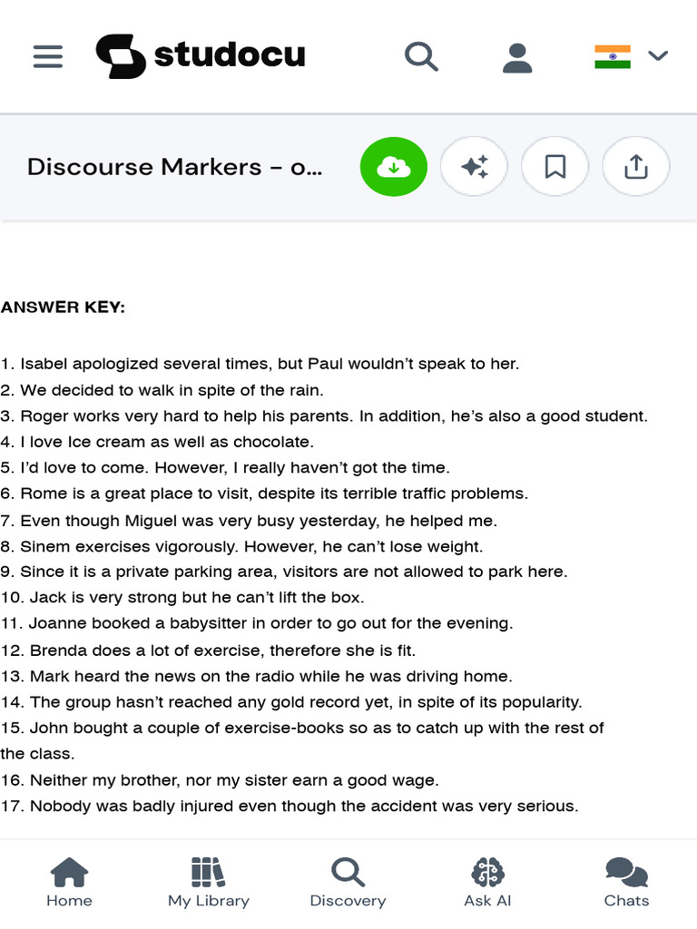Discourse Markers - Online Exercise - Discourse Markers, Linkers, Conjunctions Rewrite The ...