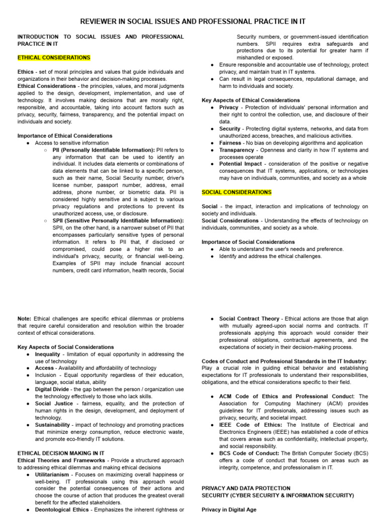 Reviewer in Social Issues and Professional Practice in It | PDF