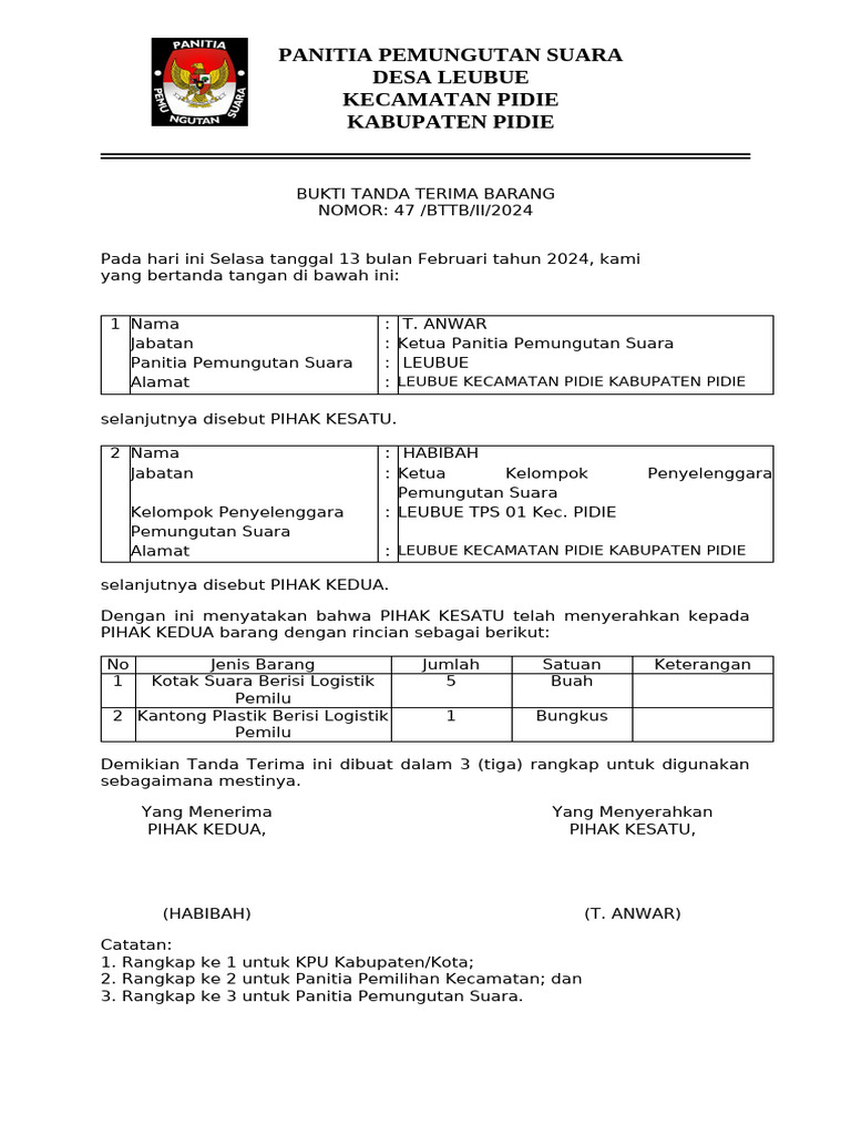 Contoh BTTB Logistik PPS | PDF
