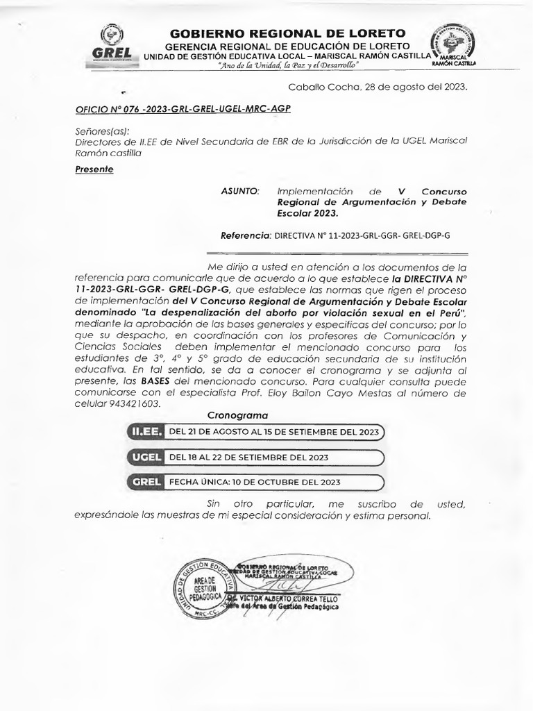 Oficio y Directiva #11-2023-GRL-GGR-GREL-DGP-G Ok | PDF