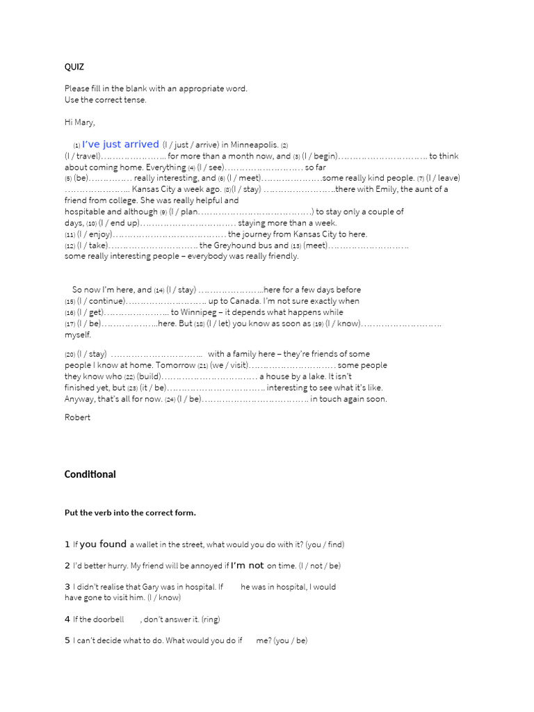 English Quiz: Verb Tenses and Forms | PDF | Language Mechanics | Syntax