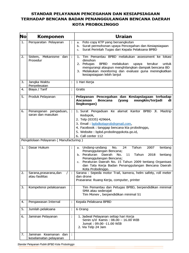 SPP Pelayanan Pencegahan & Kesiapsiagaan Terhadap Bencana | PDF