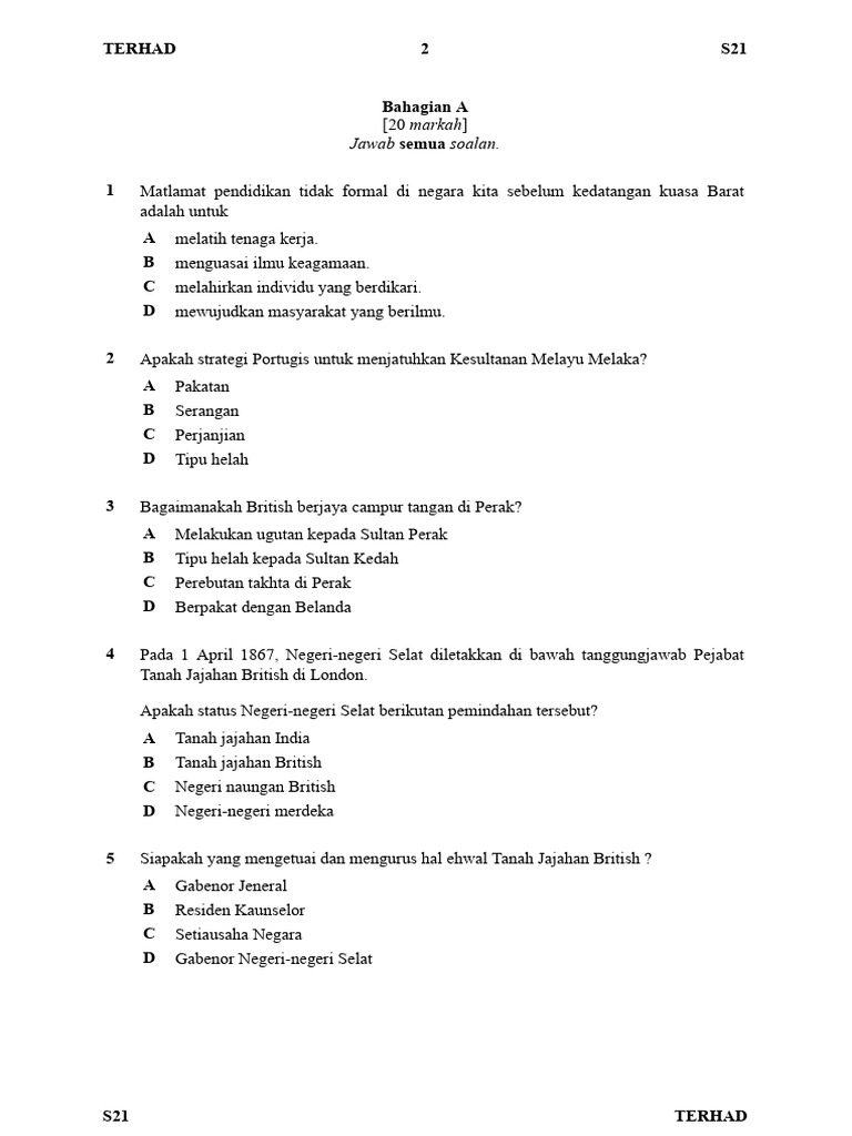 UASA Sejarah Form 3 | PDF