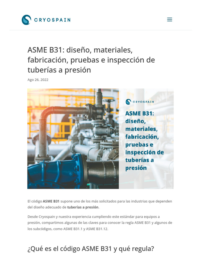 ASME B31 - Diseño, Materiales, Fabricación... de Tuberías A Presión | PDF