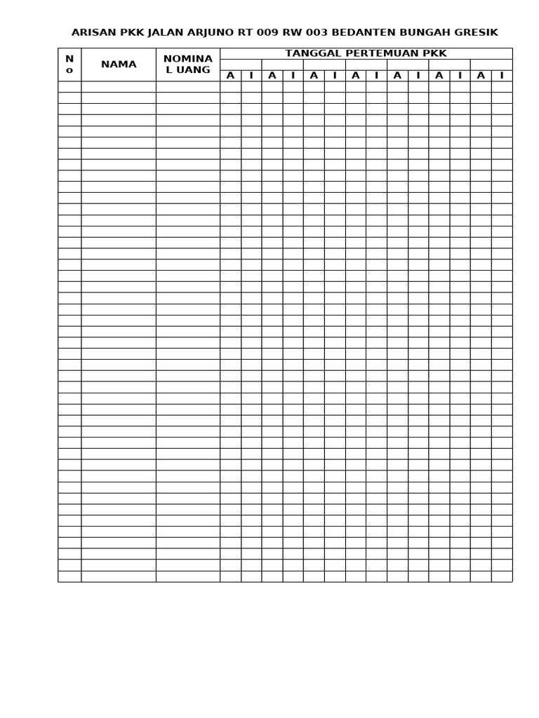 Arisan PKK Jalan Arjuno RT 009 RW 003 Bedanten Bungah Gresik | PDF