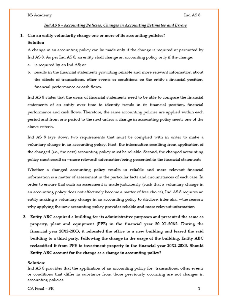 Ind AS 8 - ISM 1 Answers | PDF | Depreciation | Finance & Money Management