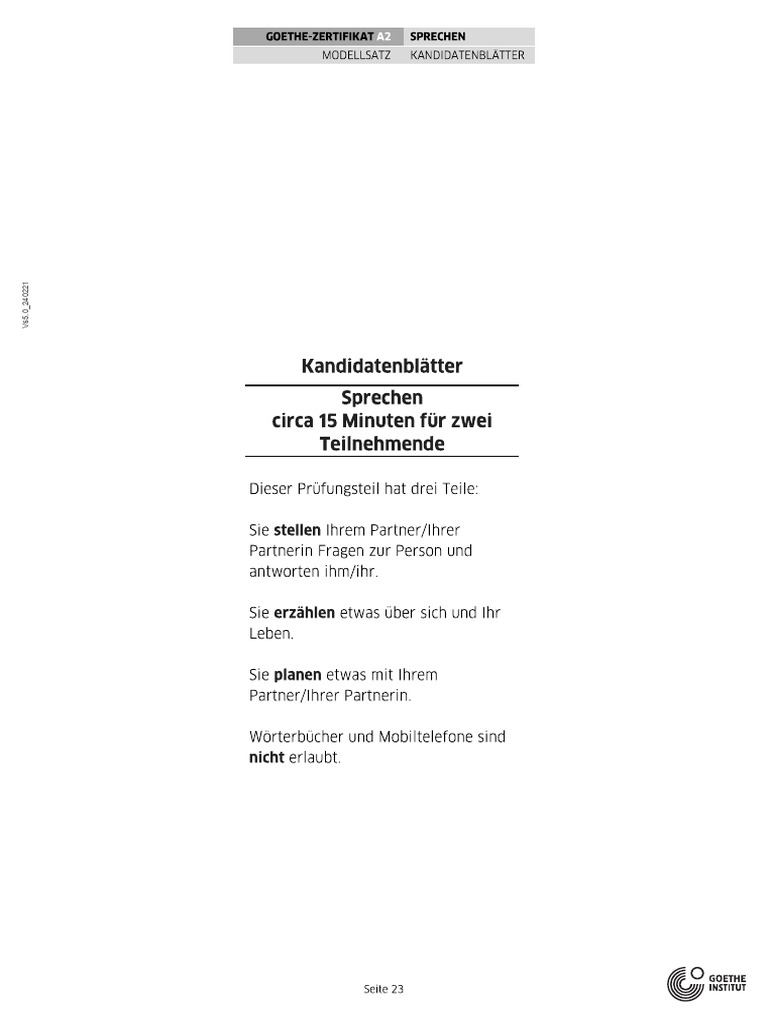 A2 Modellsatz Sprechen Aufgabe | PDF