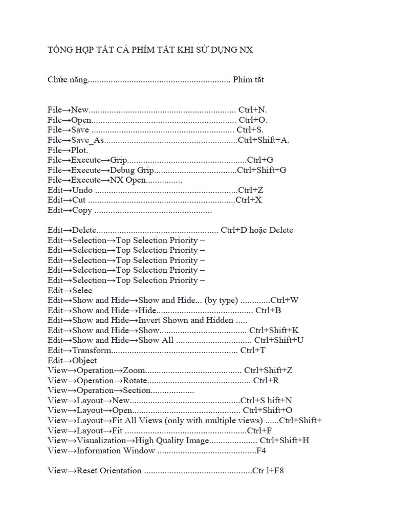 Các Phím Tắt Trong Nx | PDF