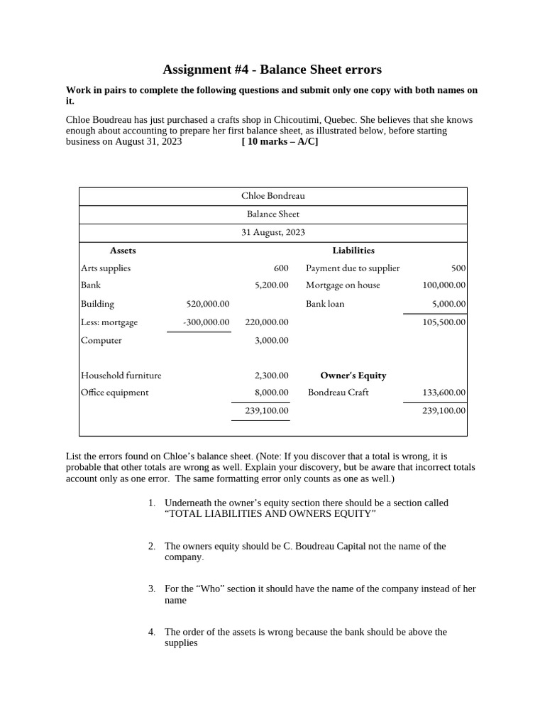 Vipul, Abrar Ahamed - Assignment #4 - Balance Sheet Errors | PDF