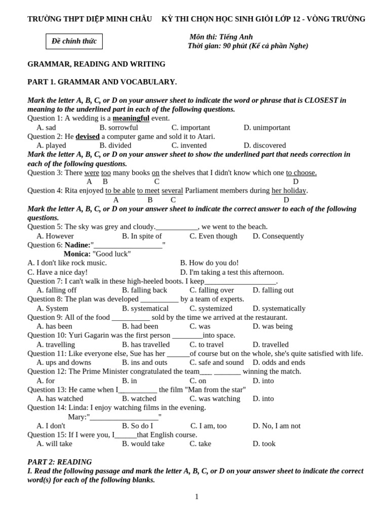 Đề thi HSG | PDF | Vincent Van Gogh