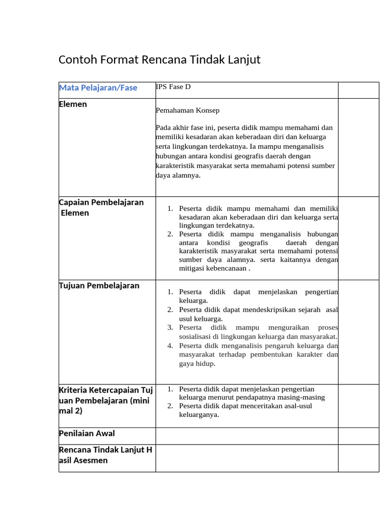 Contoh Format Rencana Tindak Lanjut | PDF Contoh Format Rencana Tindak Lanjut | PDF