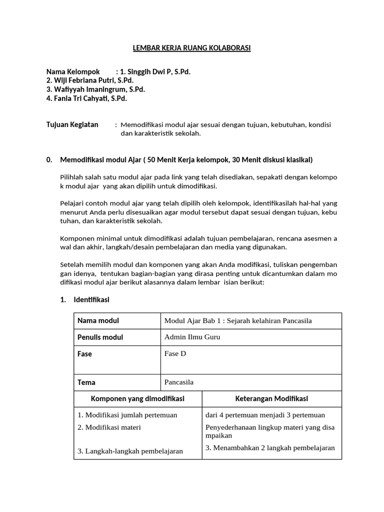 LEMBAR KERJA RUANG KOLABORASI Modul Ajar | PDF