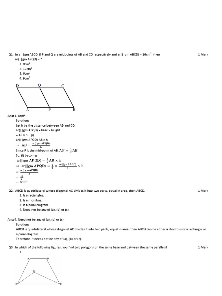 Areas Of Parallelograms And Triangles 2 1 Pdf