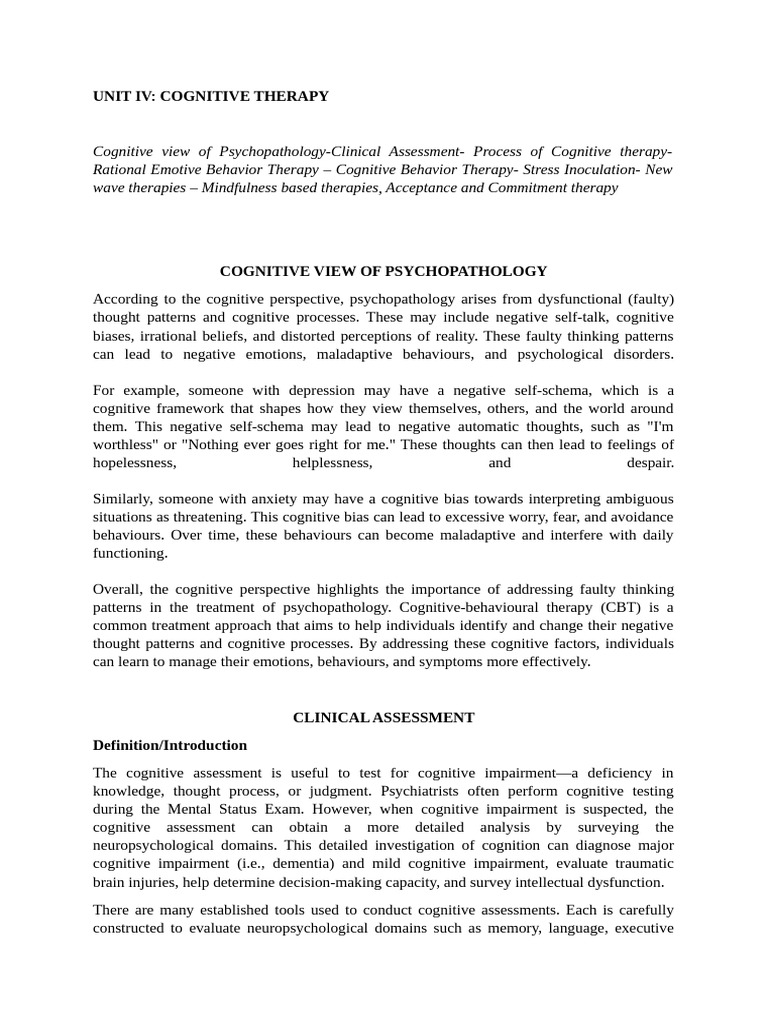 Iv. Cognitive Therapy | PDF