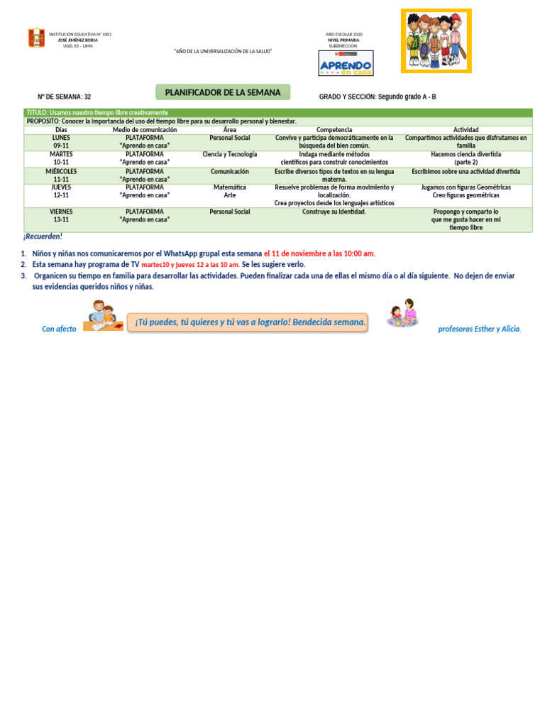 planificador semana 32 | PDF