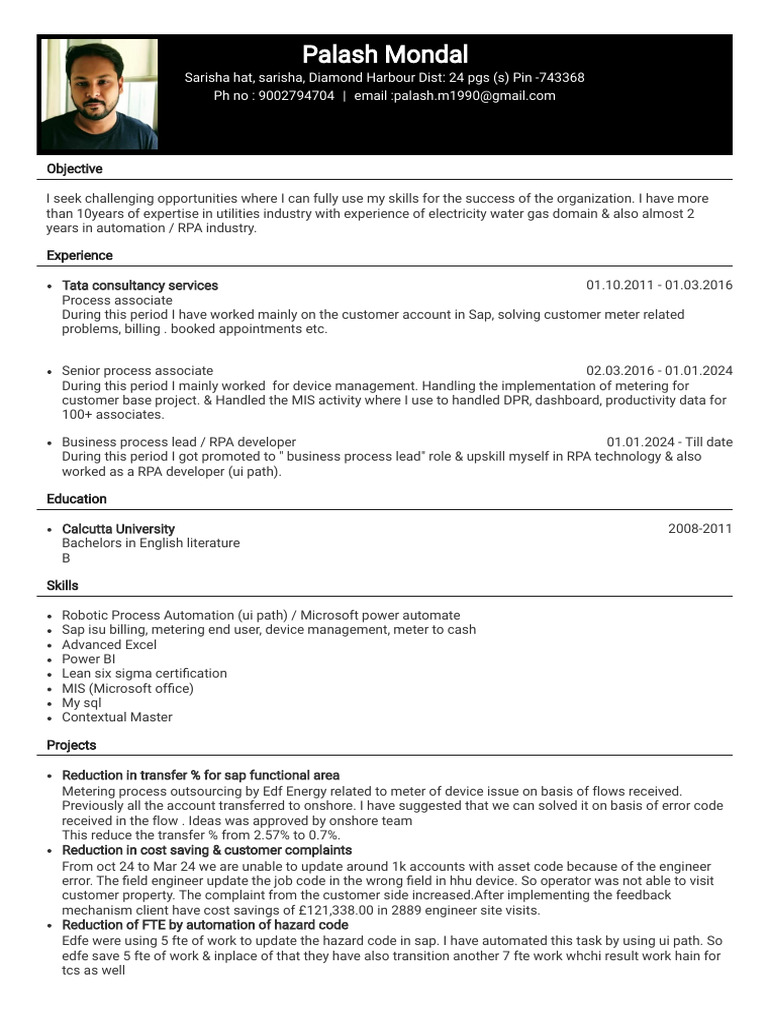 RPA Cv- Palash Mondal | PDF