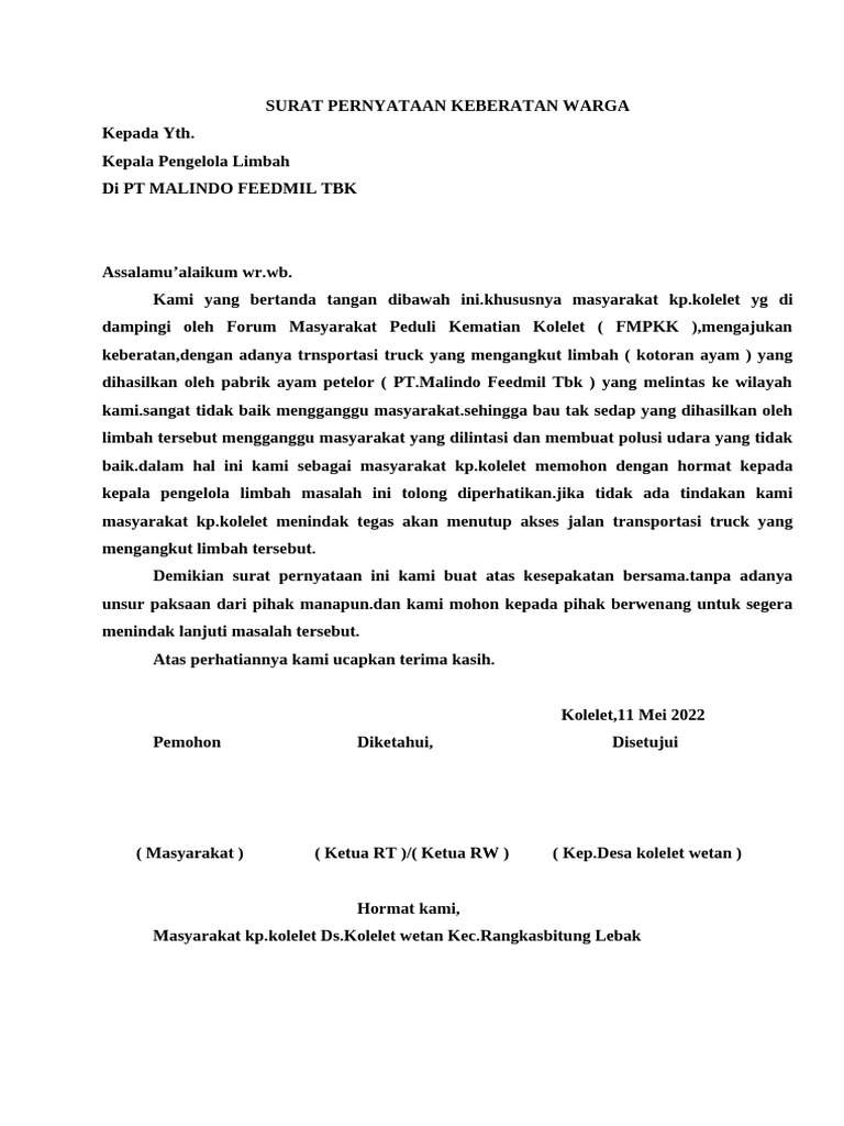 Surat Pernyataan Keberatan Warga | PDF | Griya & Taman | Sains & Matematika