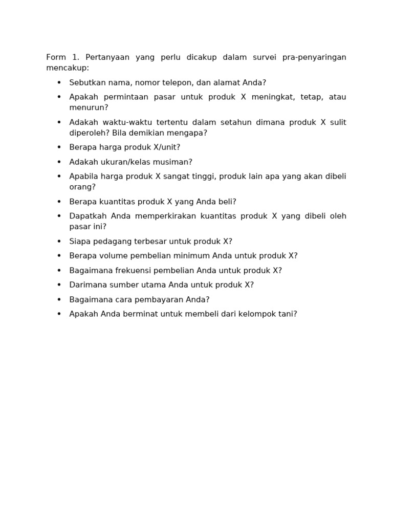 Form 1. Survey Pasar | PDF