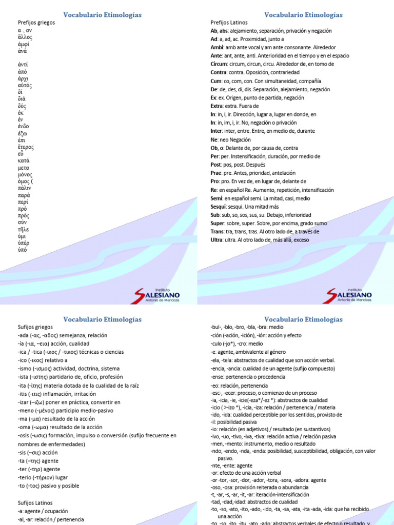Vocabulario Prefijos y Sufijos | PDF