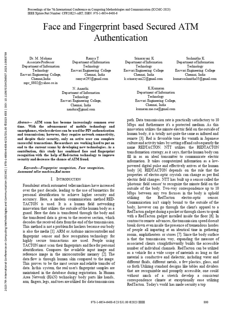 Face and Fingerprint Based Secured ATM Authentication | PDF | Biometrics | Automated Teller Machine
