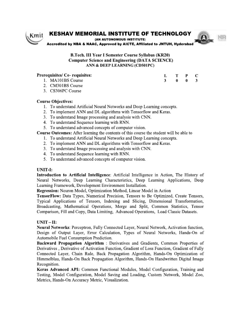 ANN & DL Syllabus (For DS) | PDF