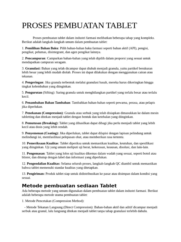 PROSES PEMBUATAN TABLET | PDF