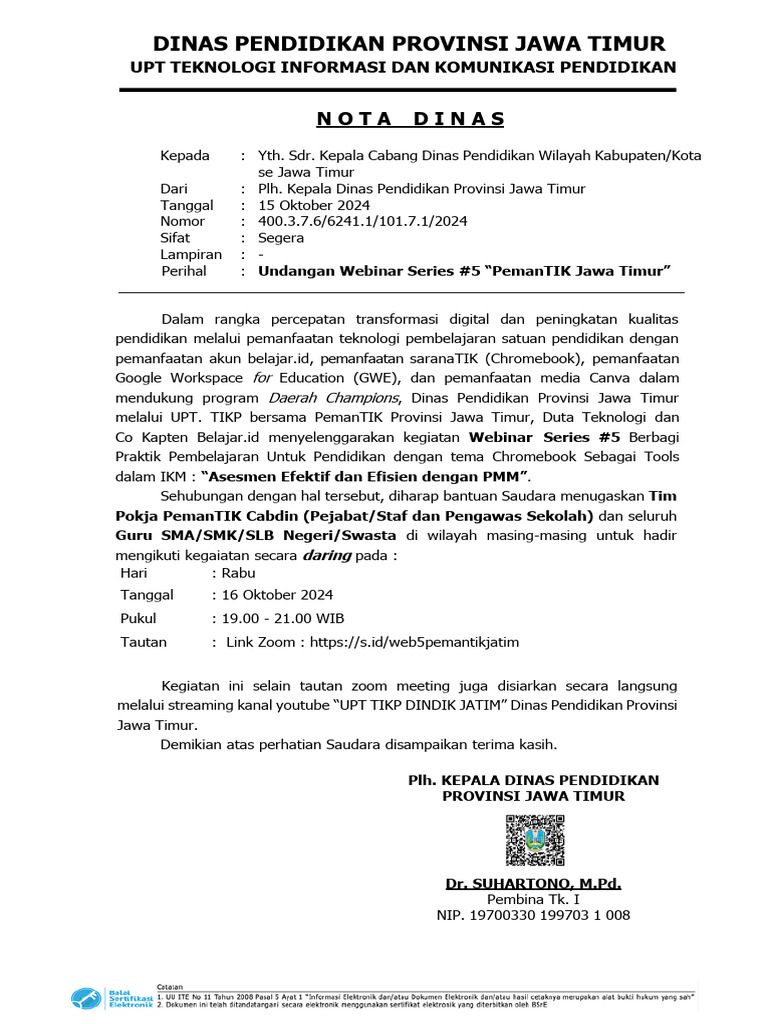 Nota Dinas Und Cabdin Webinar Series 5 - Sign | PDF