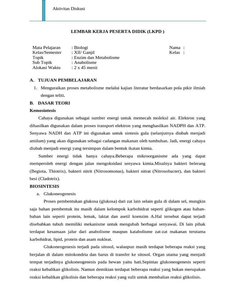 LKPD Anabolisme Pert.5 | PDF