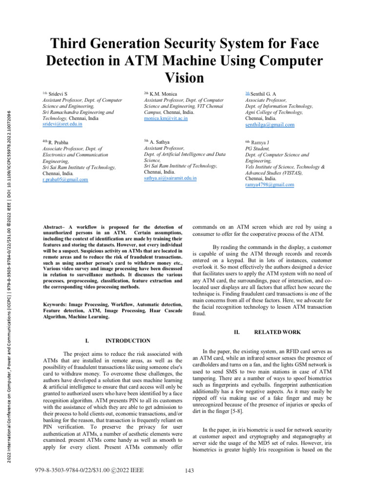 Third Generation Security System For Face Detection in ATM Machine Using Computer Vision | PDF ...