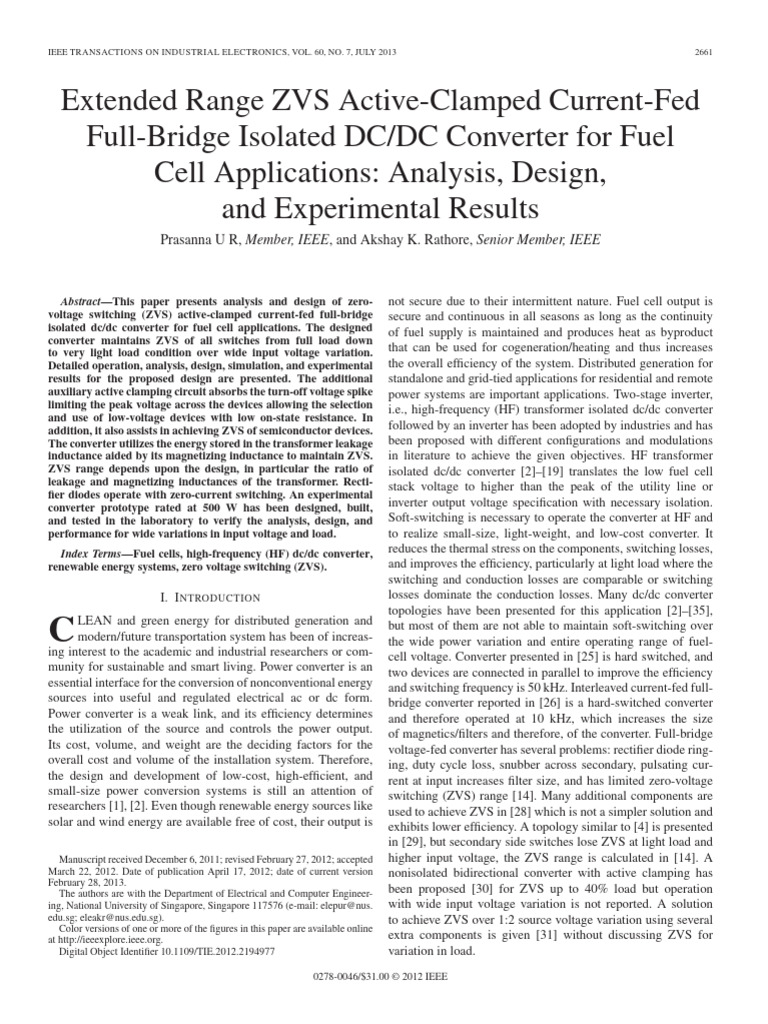 Extended Range ZVS Active-Clamped Current-Fed Full-Bridge Isolated DC ...